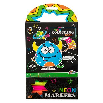 Neon Coloring Book with 5 Markers - Rocket | Thimble Toys