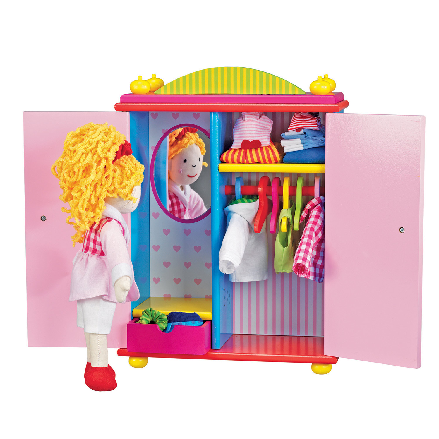 Aankleedpop met Kast en 7 Outfits | Thimble Toys
